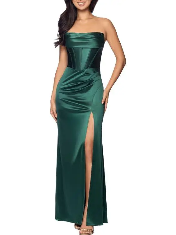 BLONDIE NITES Satin Strapless Corset Gown - Hunter