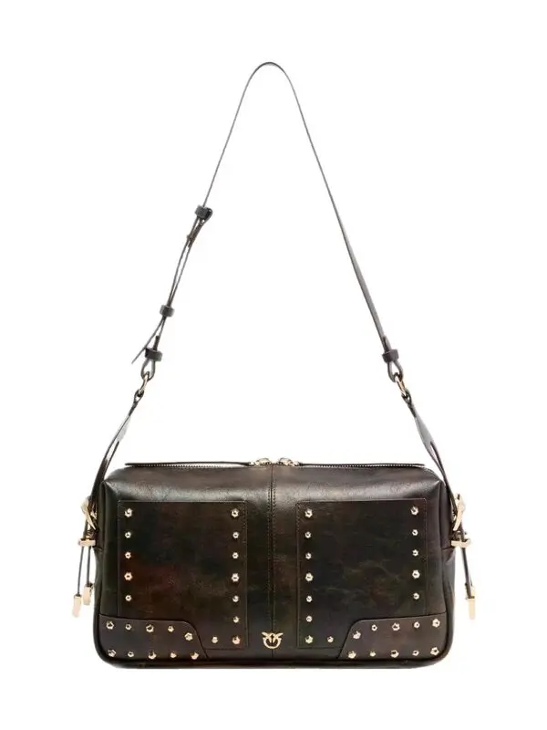 Pinko Studded Leather Shoulder Bag - Brown