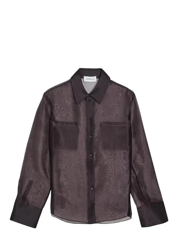 SEROYA Estella Sheer Silk Organza Button-down Shirt - Ash Brown