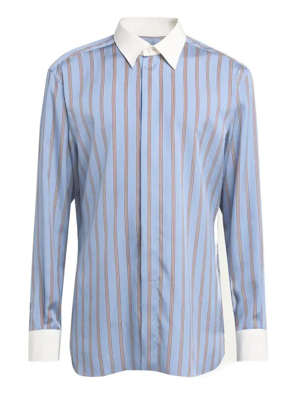 TOM FORD Stripe Silk Contrast-trim Sport Shirt - Blue Multi