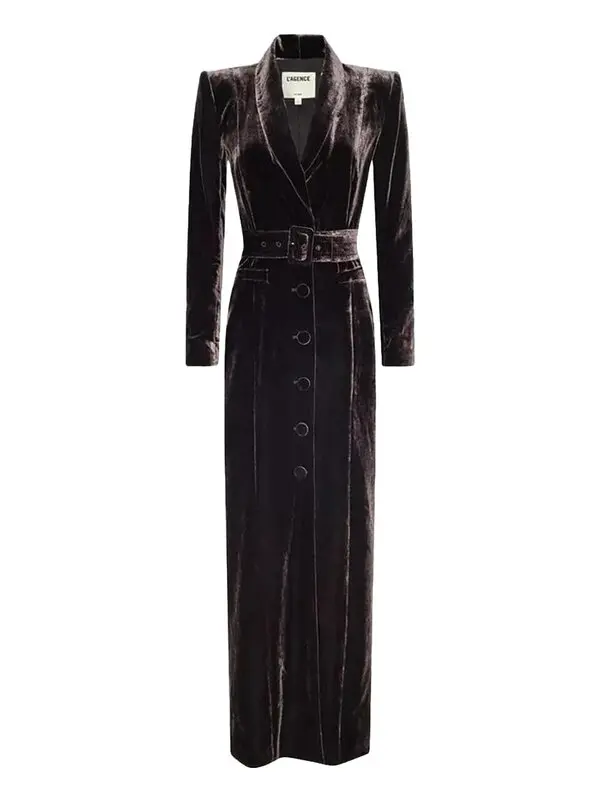 L'Agence Raini Velvet Shawl-collar Maxi Coat - Dark Java