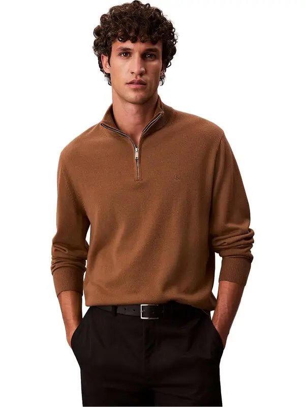 Calvin Klein Merino Wool Quarter Zip Sweater - Thrush