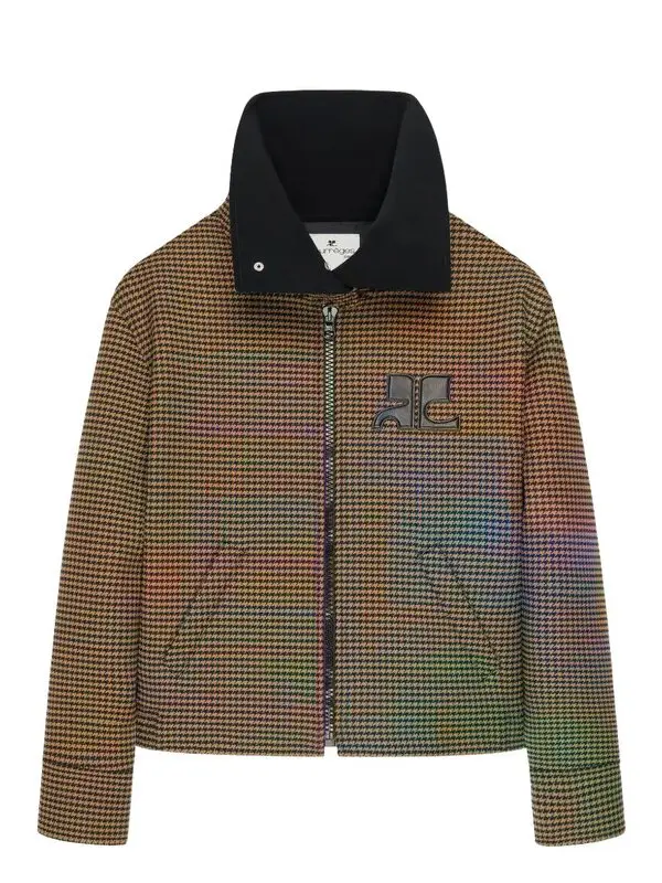COURREGES Houndstooth High-collar Jacket - Brown