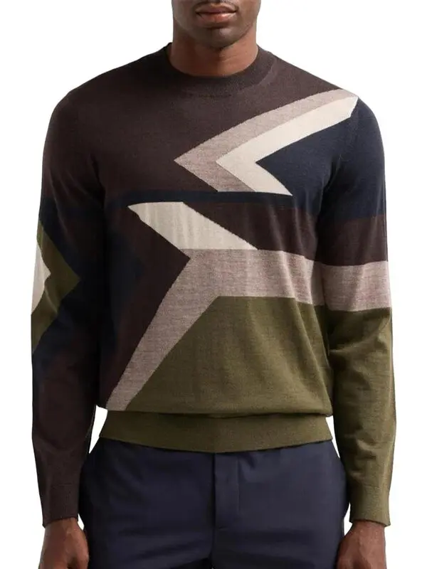 Emporio Armani Apos;s Geometric Wool Crewneck Sweater - Multi