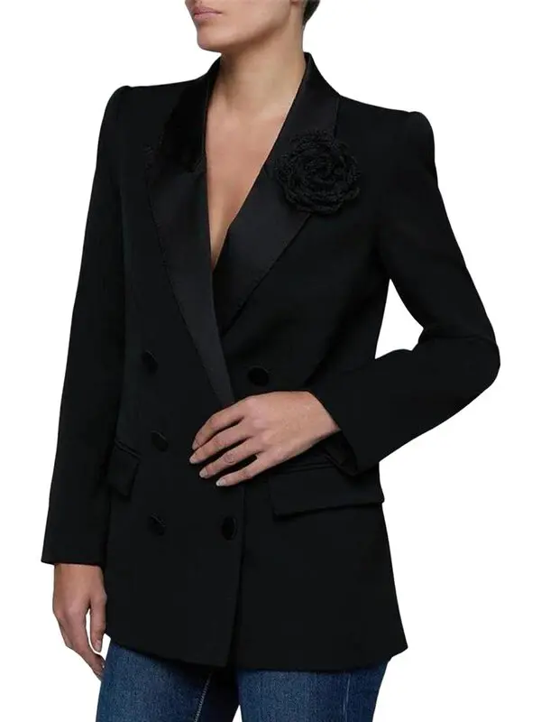 L & APOS;AGENCE Cambrie Oversized Blazer With Boutonniere - Black