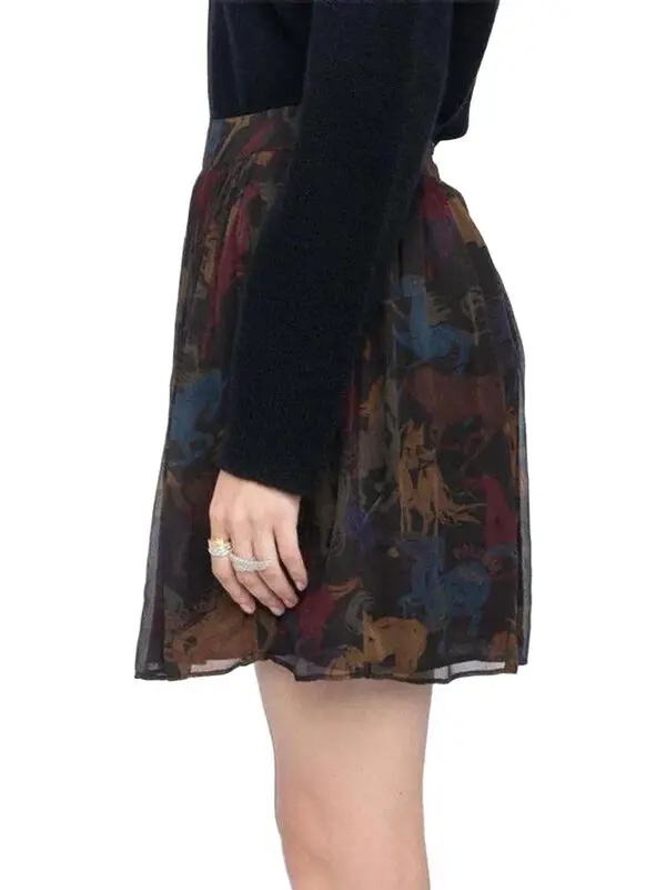 Zadig&Voltaire Jadys Mousseline Horse-printed A-line Miniskirt - Dark Choco