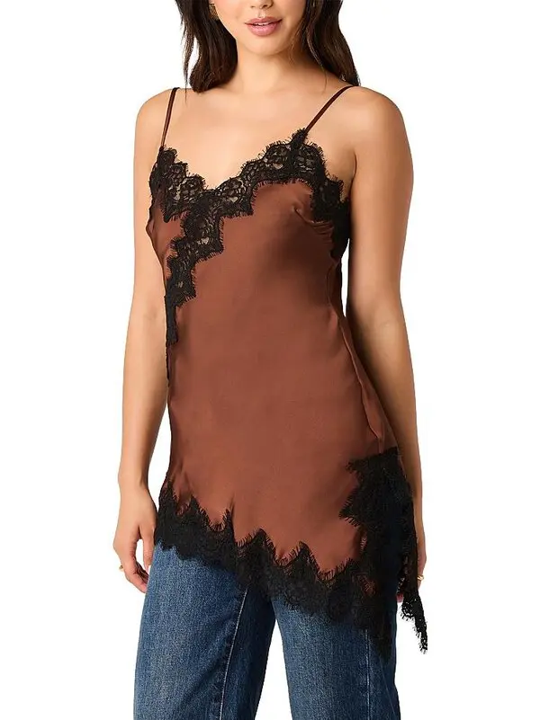 Astr The Label Laura Lace Trim Top - Brown