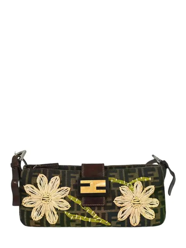 Fendi Zucca Floral-embroidered Shoulder Bag - Brown
