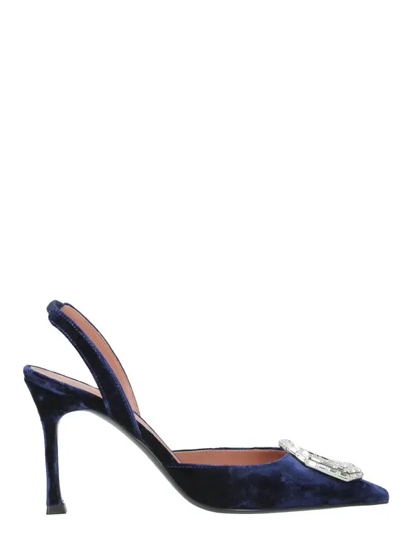 Amina Muaddi Velvet Camelia Slingback Pumps 90 - Blue
