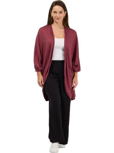 24SEVEN COMFORT APPAREL 24seven Comfort Basic Soft Stretch Open Front Cardigan Jacket - Brick