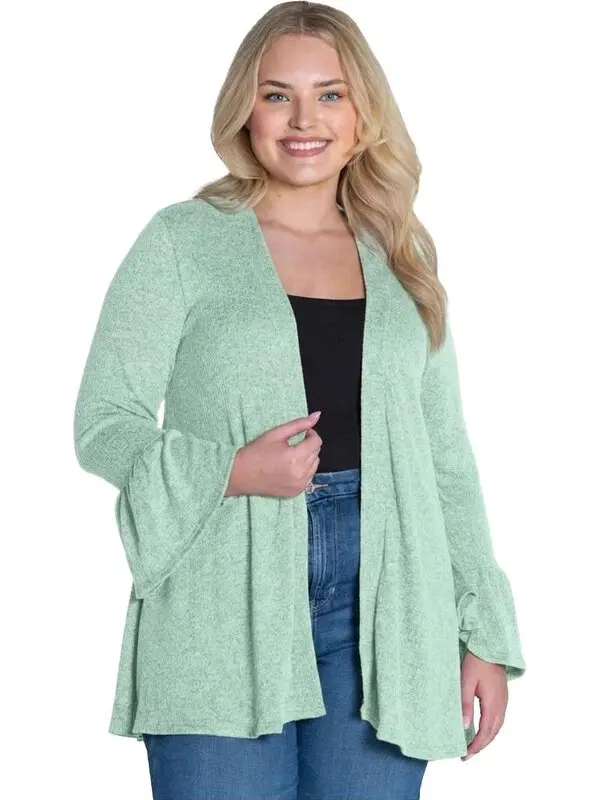 24SEVEN COMFORT APPAREL Essential Curvy Soft Stretch Open Front Cardigan Jacket - Mint