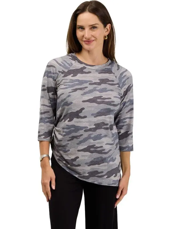 24SEVEN COMFORT APPAREL Basic Soft Stretch Three Quarter Sleeve Top - Grey Multi