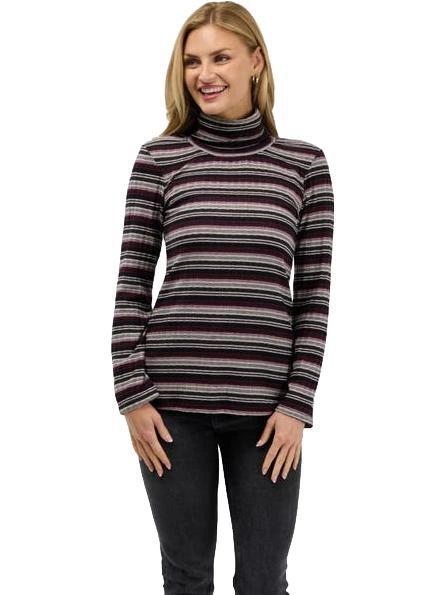 24SEVEN COMFORT APPAREL Essential Turtle Neck Long Sleeve Top - Black Multi