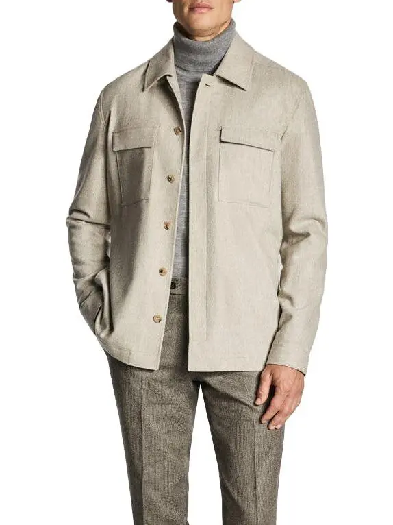 JACK VICTOR Colbey Flannel Twill Shirt Jacket - Sand