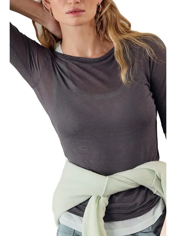 Free People Stackable Sheer Half-sleeve Shirt - Thunderstorm
