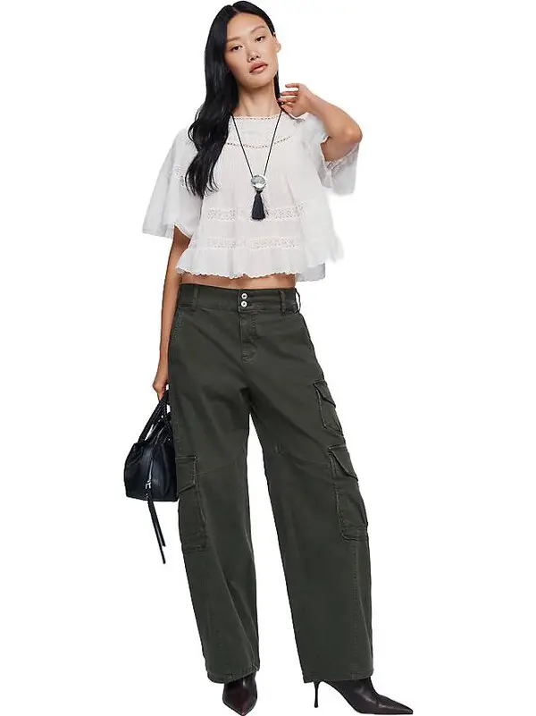 PILCRO Aero Wide Leg Cargo Pants - Olive