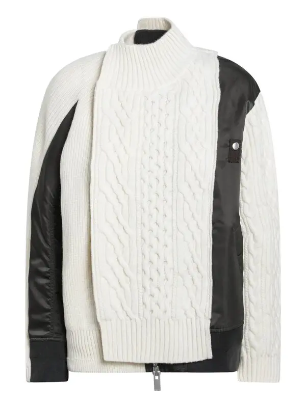 Sacai White/khaki Green Sweater In Wool And Nylon - Multicolor