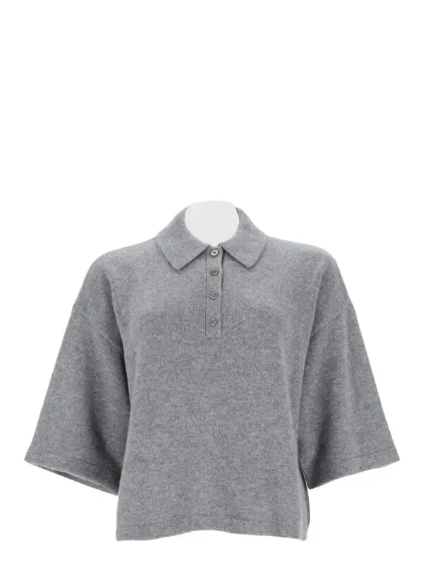 FRAME Cropped Cashmere Polo Top - Grey