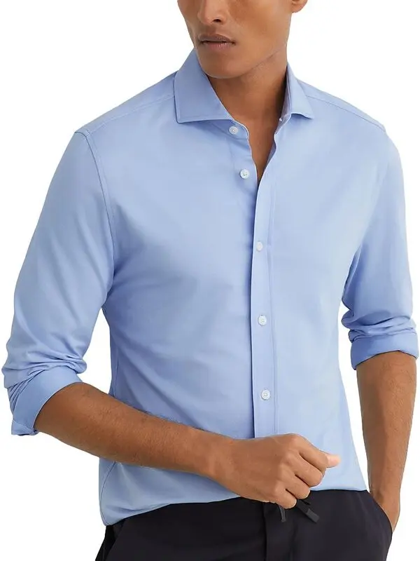 REISS Monaco Stretch Jersey Slim Fit Shirt - Soft Blue