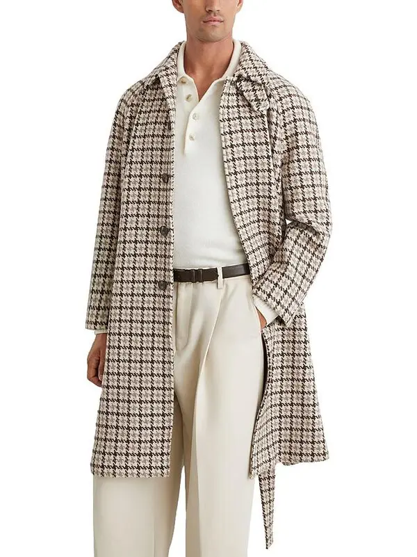 REISS Christem Raglan Dogtooth Wool Jacket - Brown Multi