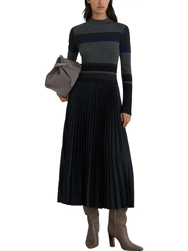 REISS Petites Wool Blend Stripe Midi Dress - Grey