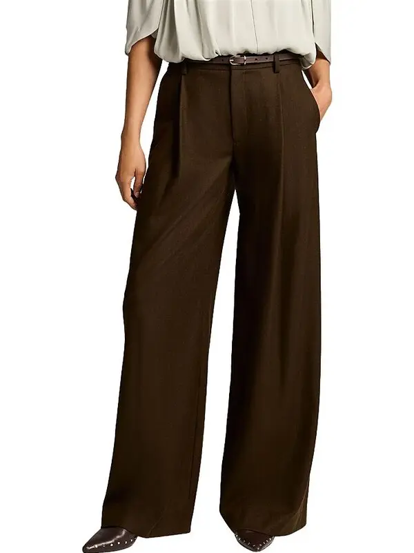 Vince Camille Wool Blend Mid Rise Wide Leg Pants - Pinewood