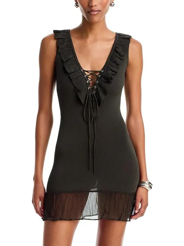 AYA MUSE Mela Lace Front Mini Dress - Forest