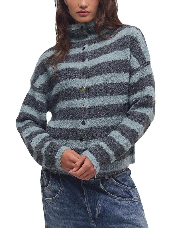 Free People Button Collection Mock Neck Cardigan Sweater - Storm Cloud