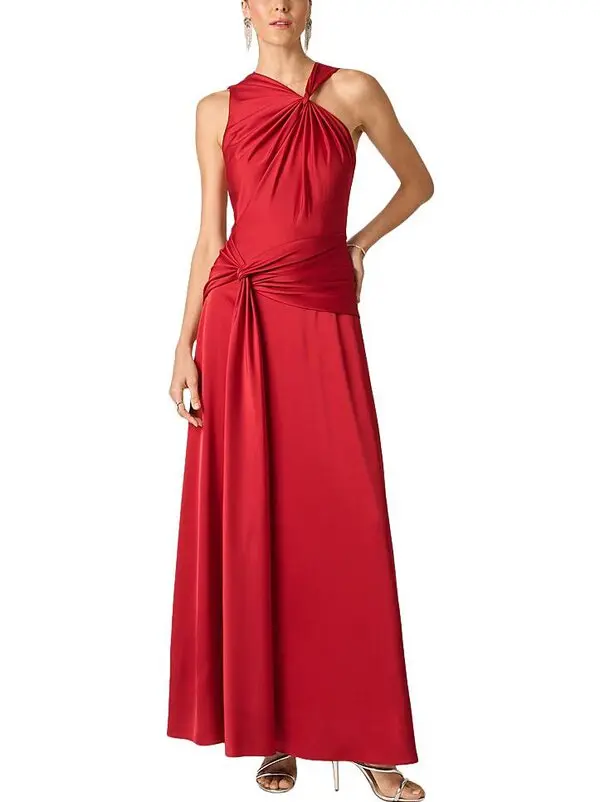 Aidan Mattox Asymmetric Twisted Satin Gown - Scarlet Spice