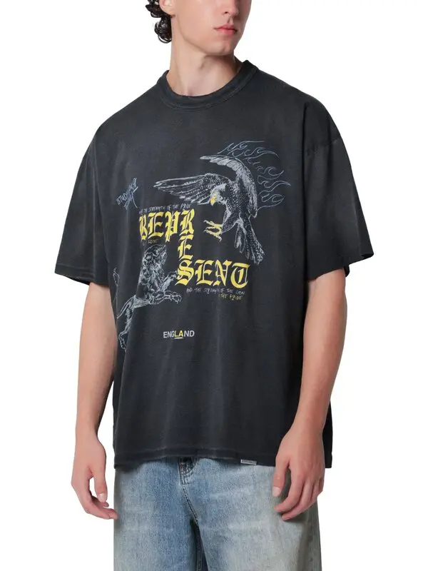 REPRESENT Eagle Logo Faded Graphic T-shirt - Black