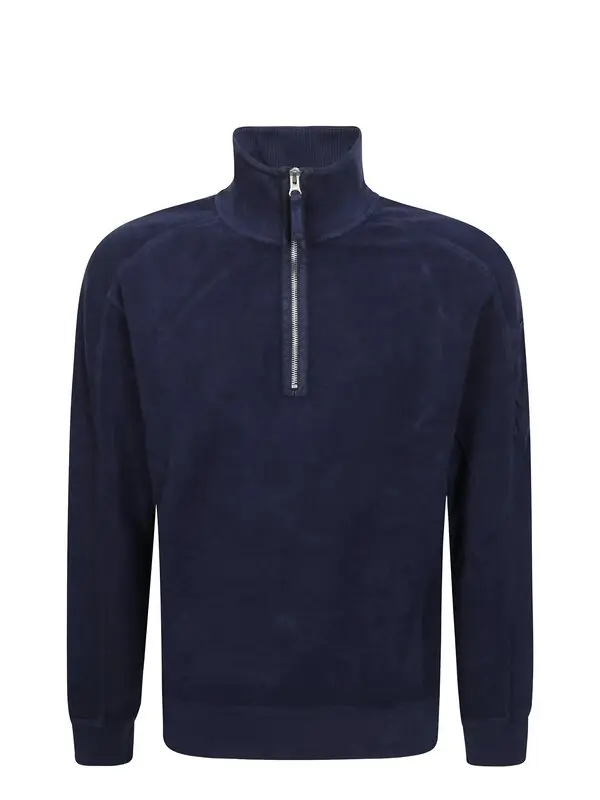 C.P. COMPANY Polo-collar Sweatshirt In Brushed Diagonal Fleece - Verde