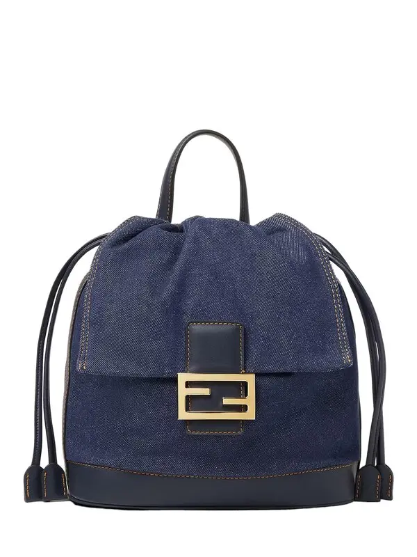 Fendi Calfskin Front-flap Crossbody With Ff Clasp And Drawstring Closure - Blu