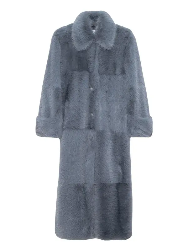 STAND STUDIO Long Faux Fur Coat - Navy