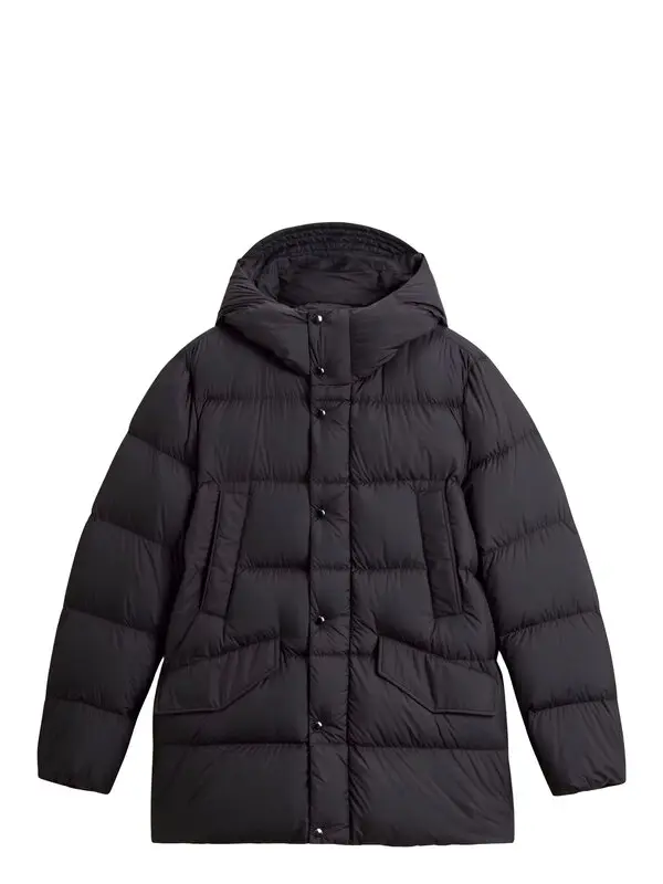 Woolrich Horizontal Quilted Hooded Puffer Coat With Turtleneck And Concealed Pockets - Nero