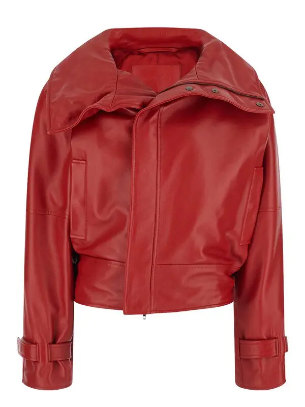 Balenciaga Oversized Collar Jacket In Smooth Light Leather - Red