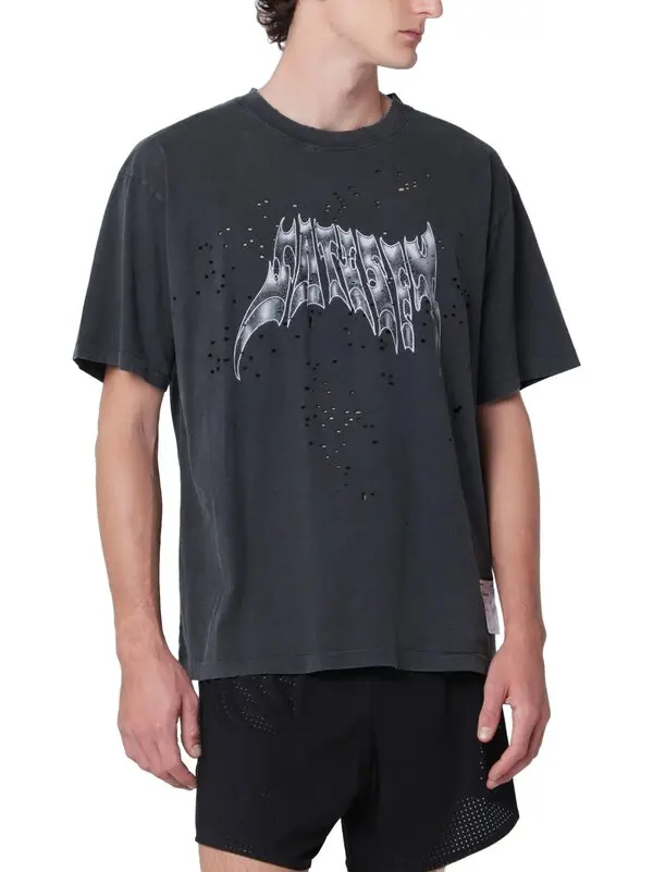 Satisfy Aged Mothtech Cotton T-shirt With Laser Perforations - Black