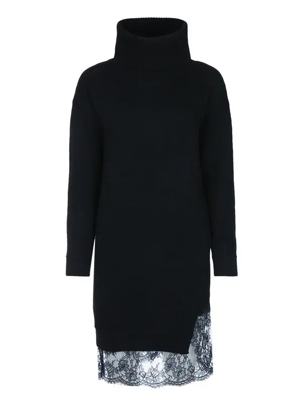 ERMANNO FIRENZE Sculpted Sweater Gown With Pizzo Lace - Nero
