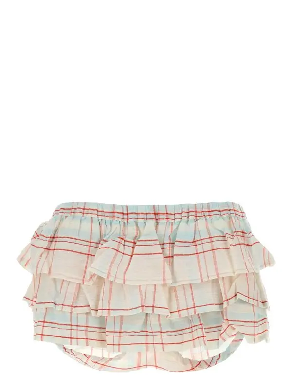 Gimaguas Embroidered Jardin Mini Shorts In Viscose-linen Blend - Checked