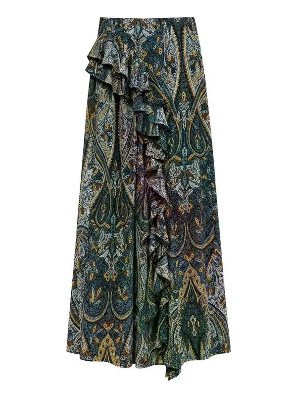 Ulla Johnson Riele Paisley-print Ruffled Midi Skirt - Blue