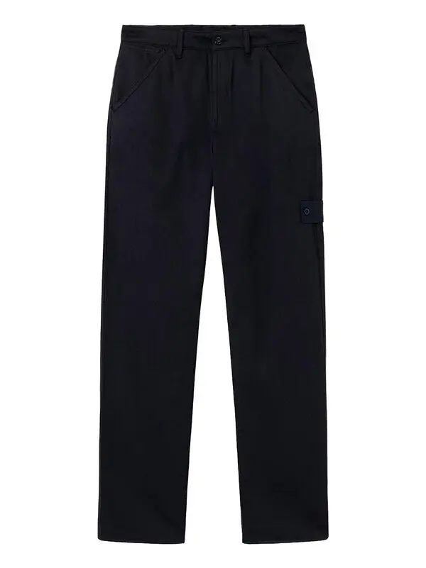 Stone Island Wool And Cotton Blend Trousers - Black