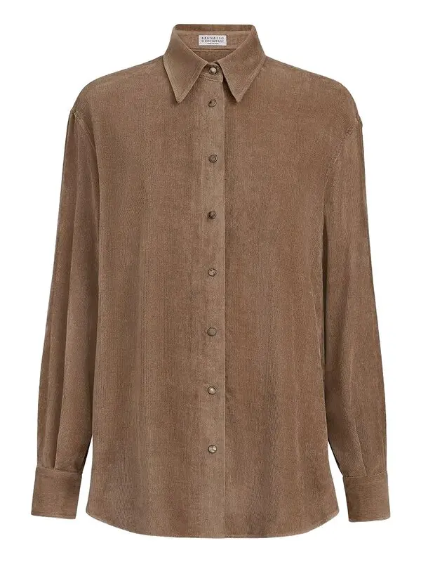 Brunello Cucinelli Fluid Corduroy Shirt With Monili - Multicolor