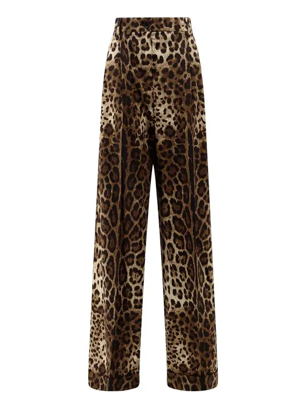 Dolce & Gabbana Stretch Wool Trousers With Animal Print - Multicolor