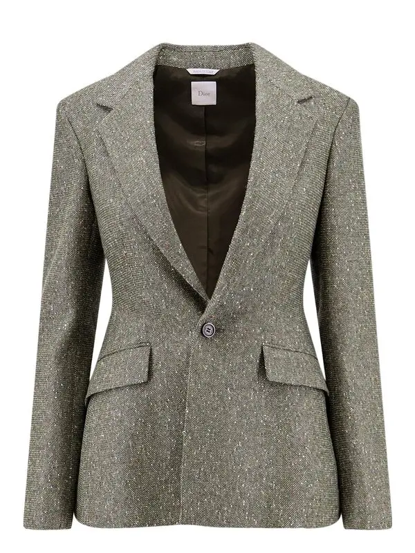 Dior Khaki Donegal Tweed Blazer With Multicolored Sequins Embroidery - Multicolor