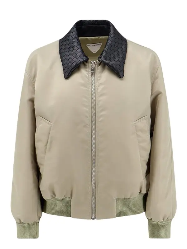 Bottega Veneta Nylon Blouson With Intrecciato Leather Collar - Multicolor