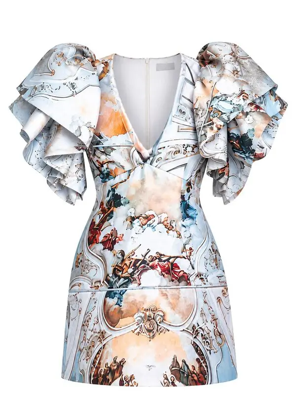 MAXJENNY Large Rufflearm Mini Dress Jubilee Sicily - Grey