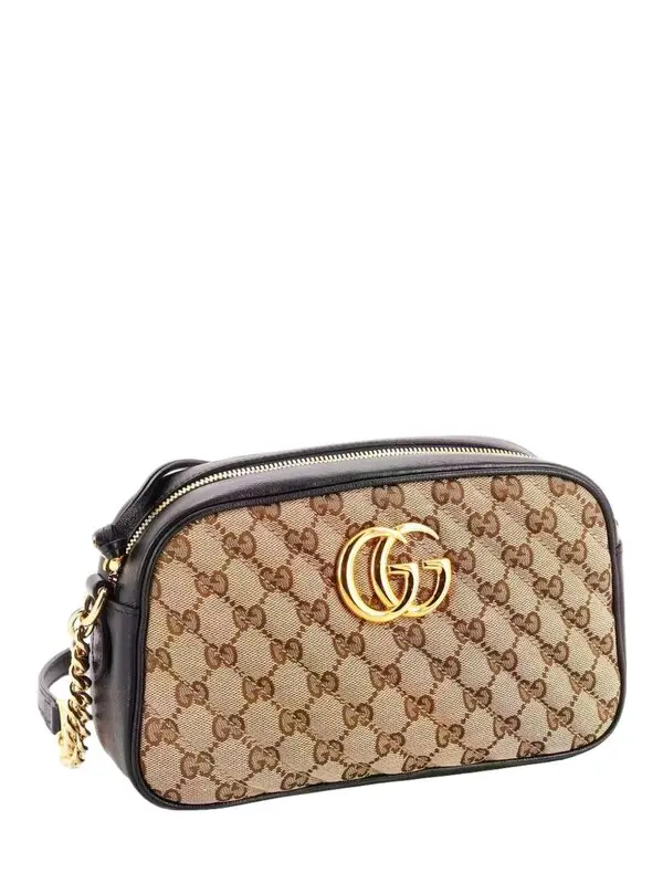 Gucci Gg Marmont Shoulder Bag Diagonal Quilted Gg Canvas With Leather Small Crossbody Bag - Black