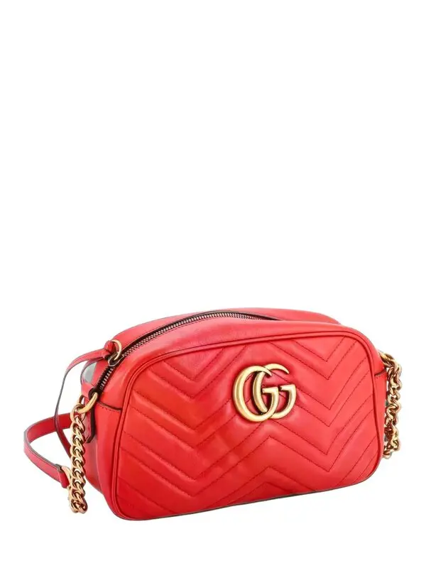 Gucci Gg Marmont Shoulder Bag Matelasse Leather Small Crossbody Bag - Red