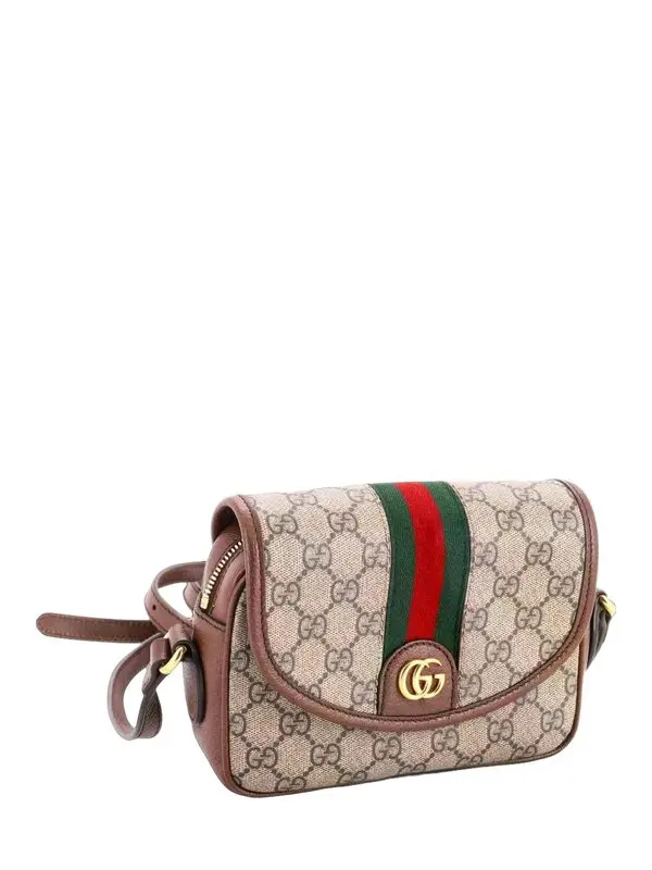 Gucci Ophidia Flap Shoulder Bag Gg Coated Canvas With Leather Small Crossbody Bag - Brown