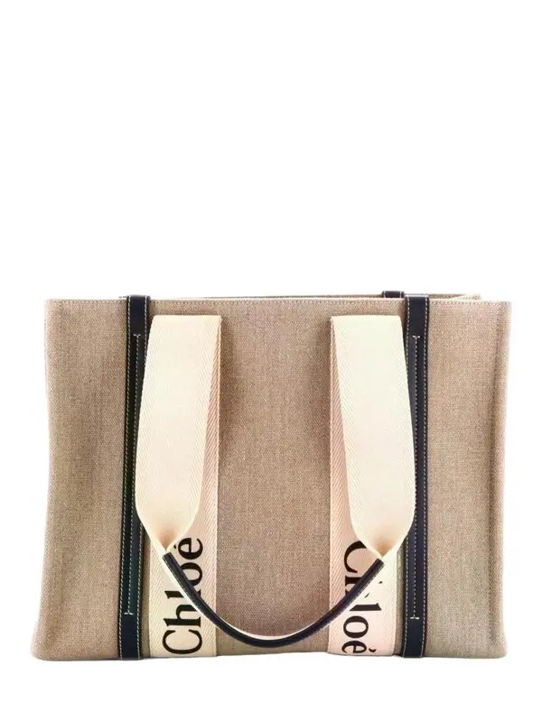 Chloé Woody Canvas With Leather Medium Tote Bag - Neutrals