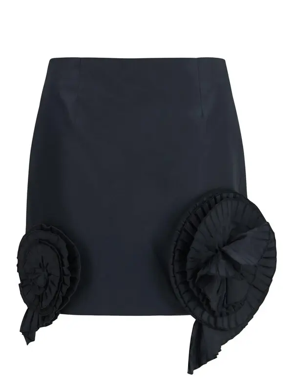 Blumarine Crepe Mini Skirt With Floral Appliqu - Black